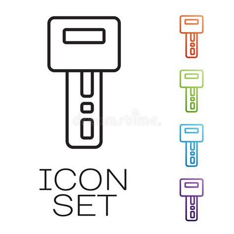 Black Line Car Key With Remote Icon Isolated On White Background Car Key And Alarm System Set