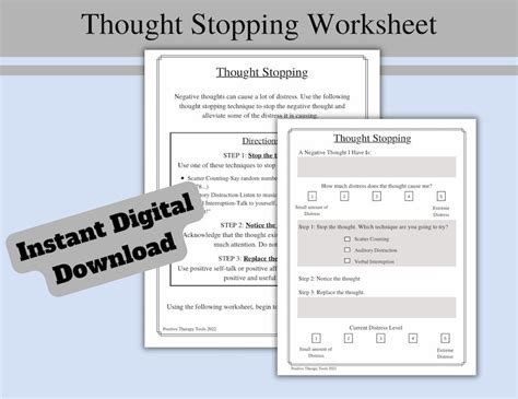 Thought Stopping Cbt Worksheet Counseling Anxiety Worksheet Etsy