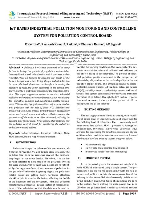 Pdf Irjet Iot Based Industrial Pollution Monitoring And Controlling