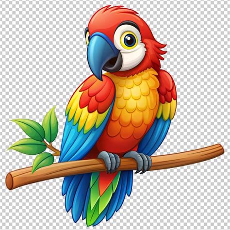 Cute Macaw Cartoon Sitting On Branch Premium Ai Generated Psd