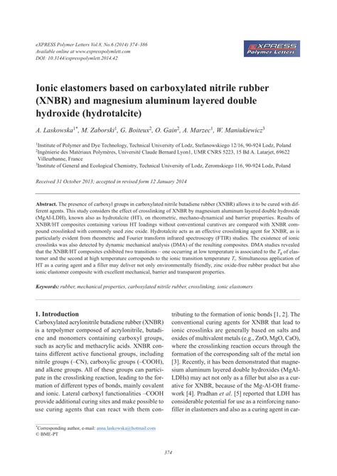 Pdf Ionic Elastomers Based On Carboxylated Nitrile Rubber Xnbr And Magnesium Aluminum