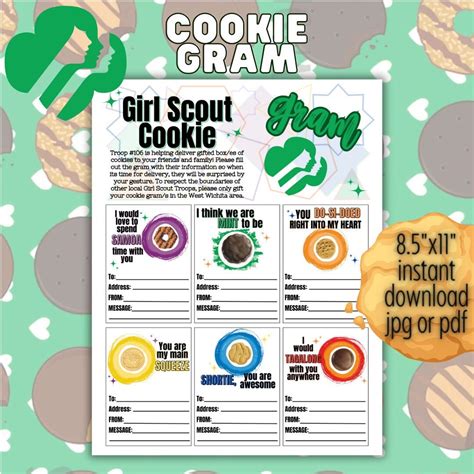 Editable Scout Cookie Gram Flyer Template Digital Scout Cookies Scout Cookie T Cookie