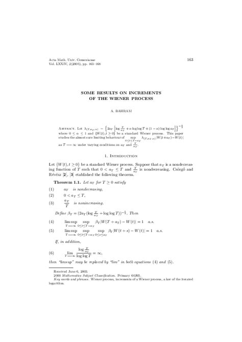 Pdf Some Results On Increments Of The Wiener Process