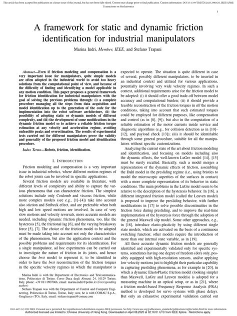 A Framework For Static And Dynamic Friction Identification For