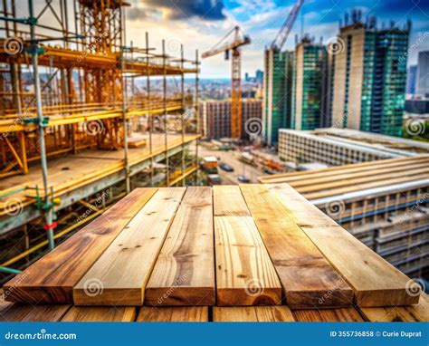 Secure Wooden Plank Scaffolding Platform At Construction Site A