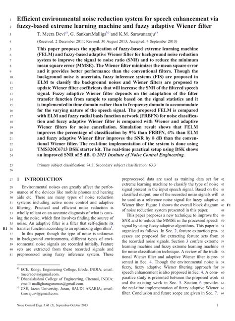 PDF Efficient Environmental Noise Reduction System For Speech Enhancement Via Fuzzy Based