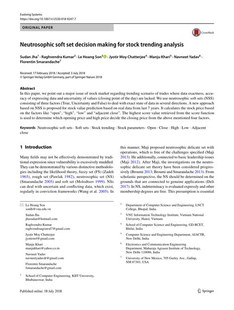 Pdf Neutrosophic Soft Set Decision Making For Stock Trending Analysis