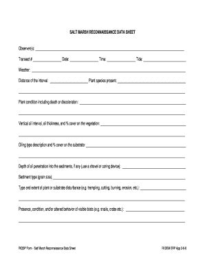 Fillable Online SALT MARSH RECONNAISSANCE DATA SHEET Fax Email Print PdfFiller