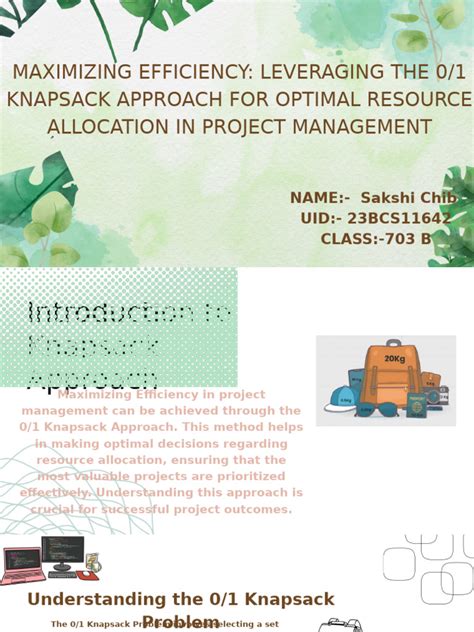 Maximizing Efficiency Leveraging The 01 Knapsack Approach For Optimal