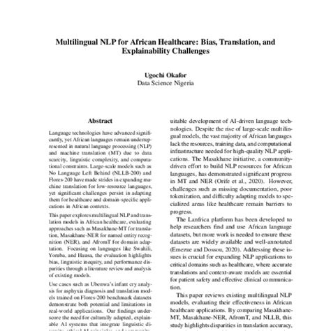 Multilingual Nlp For African Healthcare Bias Translation And Explainability Challenges Acl