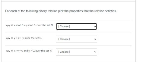 solved for each of the following binary relation pick the