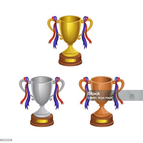 스로피 컬렉션 세트 골든 솔버 브론즈 경쟁 보상 일러스트 벡터 1위에 대한 스톡 벡터 아트 및 기타 이미지 1위 2 위 상 종류 3위 Istock