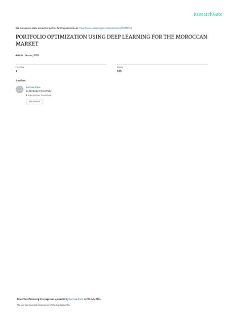 Portfolio Optimization Using Deep Learning For The Moroccan Market Pdf Modern Portfolio