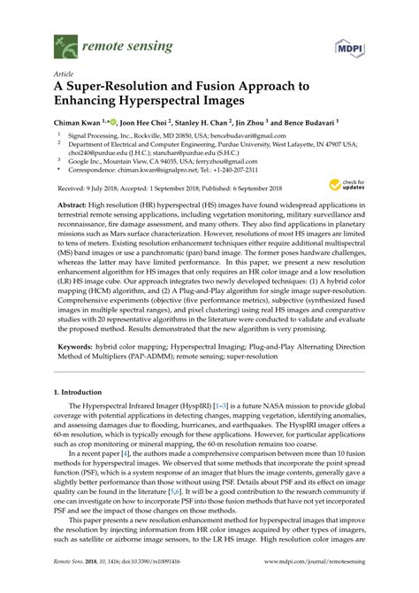 pdf a super resolution and fusion approach to enhancing hyperspectral