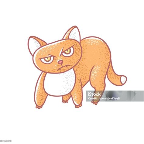 질감된 색 벡터 귀여운 감정적인 생강 고양이의 고립 된 그림 고양이의 얼굴은 분노를 표현합니다 고양이 다시 아치 화가 나 서