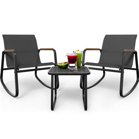 Patio Rocking Bistro Set 3 Piece Durable Textilene