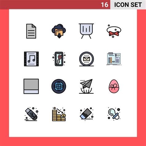 Pack Of 16 Creative Flat Color Filled Lines Of Wear Dress Computing Bow Performance Editable