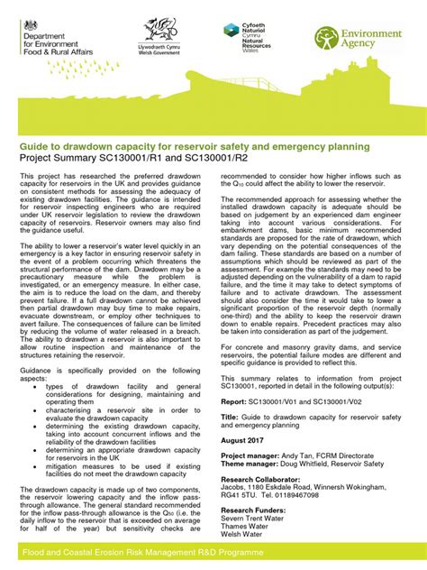 Guide To Drawdown Capacity For Reservoir Safety And Emergency Planning