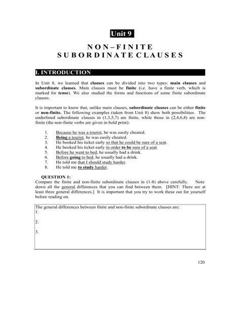 Non Finite Subordinate Clauses English Grammar Coursebook