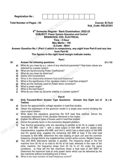 Power System Operation And Control 6th Sem Eee Electrical M508 Pdf