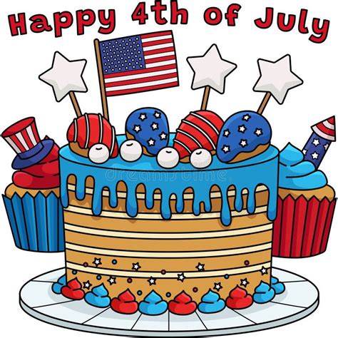 Happy 4th Of July Cake Cartoon Colored Clipart Stock Vector