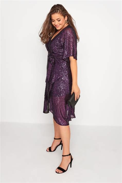 Yours London Plus Size Purple Sequin Embellished Double Wrap Dress