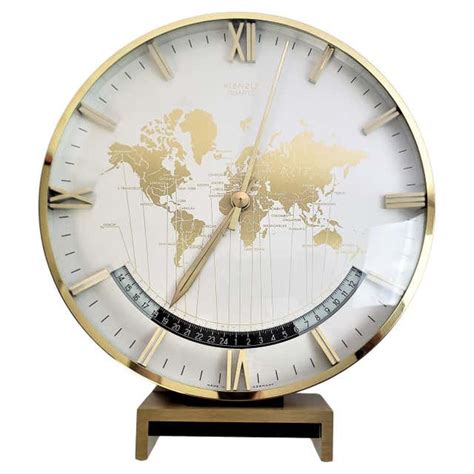 Kienzle Gmt World Time Zone Brass Table Clock Midcentury Germany