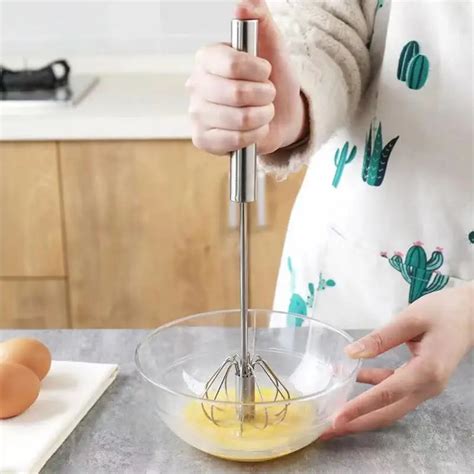 스테인레스 스틸 반자동 프레스형 계란 거품기 휴대용 회전식 계란 거품기 도구 베이킹 기구 Aliexpress