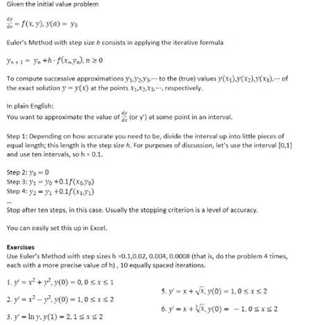 Solved Given The Initial Value Problem D F X Y Y A Yo Euler S Method With Step Size H
