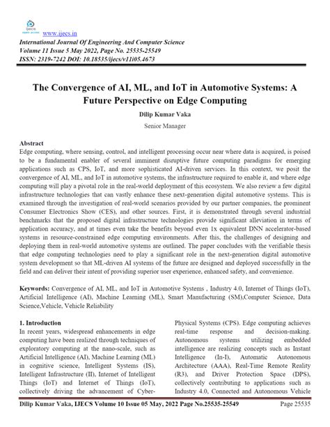 PDF The Convergence Of AI ML And IoT In Automotive Systems A Future Perspective On Edge