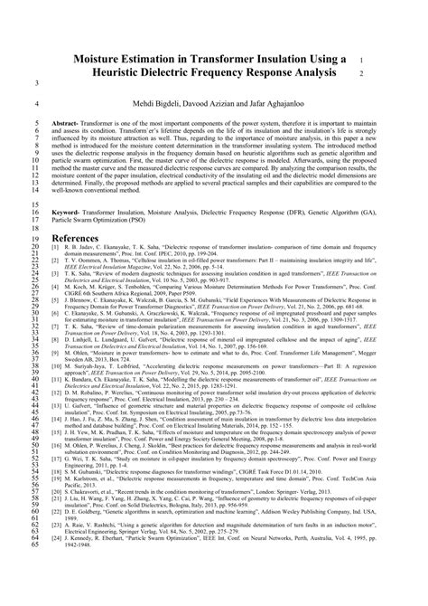 Pdf Moisture Estimation In Transformer Insulation Using A Heuristic Dielectric Frequency