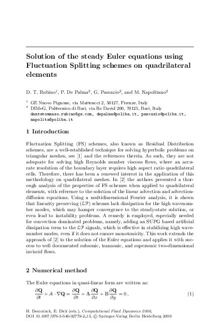 Pdf Solution Of The Steady Euler Equations Using Fluctuation Splitting Schemes On