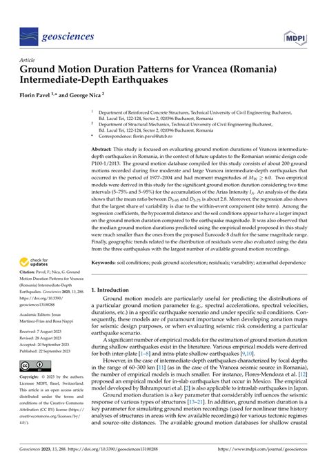 Pdf Ground Motion Duration Patterns For Vrancea Romania