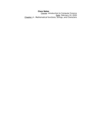Intro To Comp Sci Chapt 2 Class Notes Course Introduction To Computer Science Date 1 30