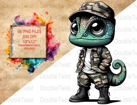 Cool Chameleon In Camo Outfit Fun And Whimsical Animal Clipart