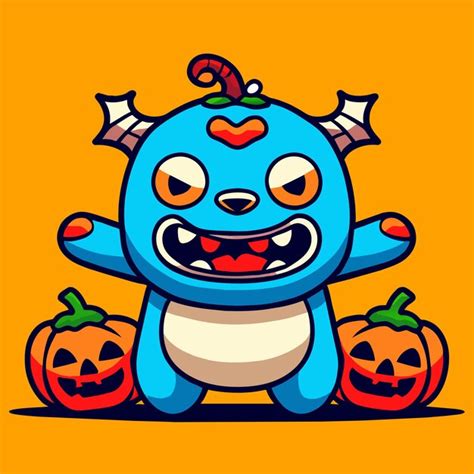 Premium Vector Halloween Unicorn Scary Pumpkin Hand Drawn Flat