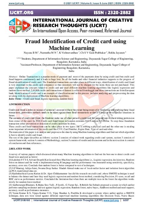 Pdf Fraud Identification Of Credit Card Using Machine Learning