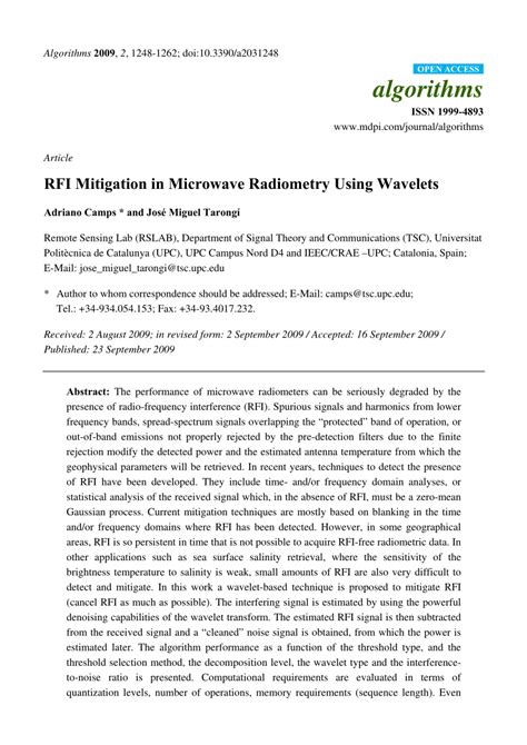 Pdf Rfi Mitigation In Microwave Radiometry Using Wavelets