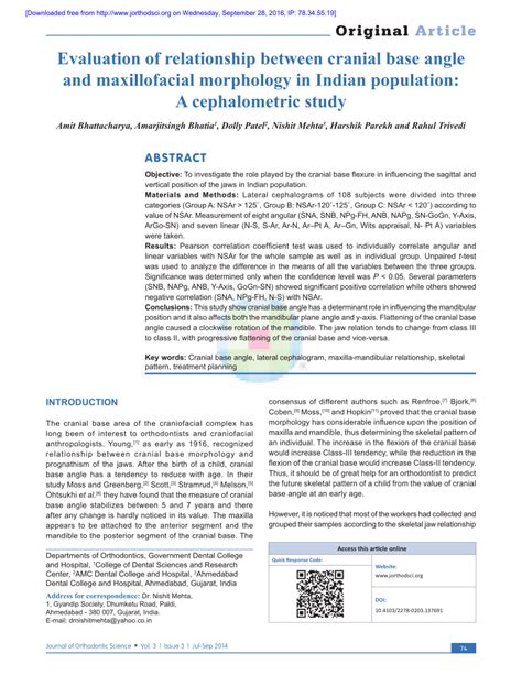 Pdf Evaluation Of Relationship Between Cranial Base Angle And Maxillofacial Morphology In