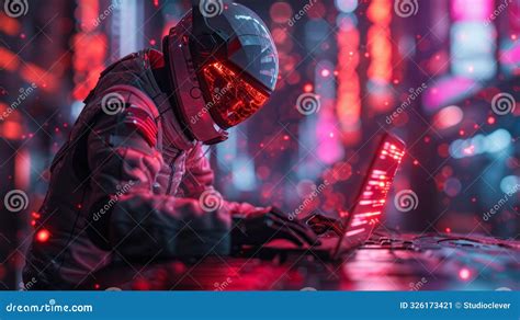 Futuristic Hacker In Cyberpunk City Generative Ai Stock Illustration