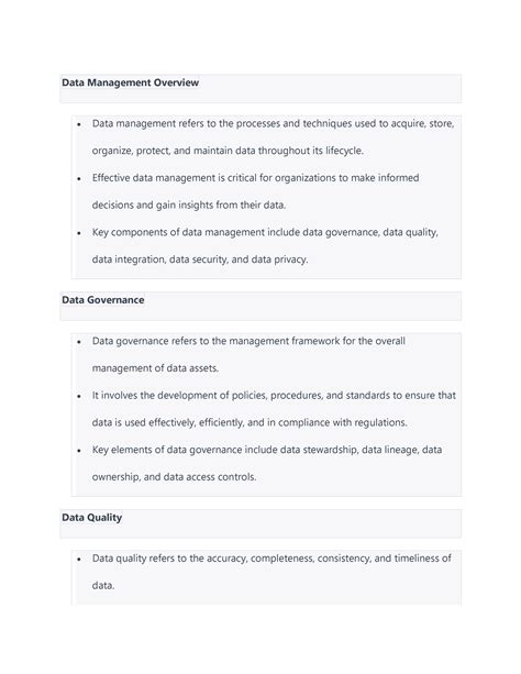 Data Management Notes Data Management Overview • Data Management