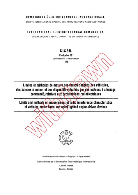 Cispr 12 1978 Limits And Methods Of Measurement Of Radio Interference Characteristics Of Vehicles
