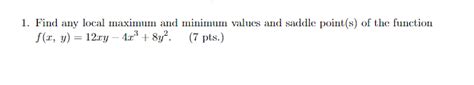 Solved Find Any Local Maximum And Minimum Values And Saddle