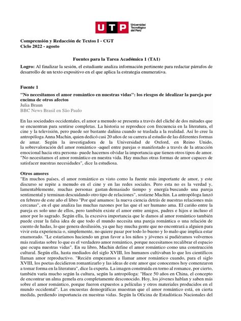 Fuentes Para La Tarea Académica 1 Cgt Ta1 Agosto 2022 Pdf Amor Violencia