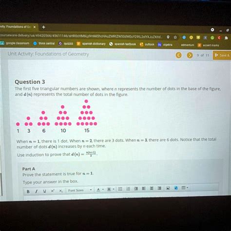 the first five triangular numbers are shown where n represents the