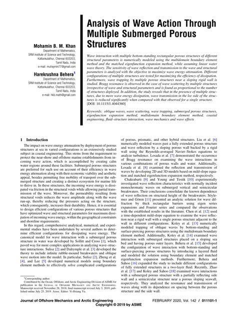 Pdf Analysis Of Wave Action Through Multiple Submerged Porous Structures