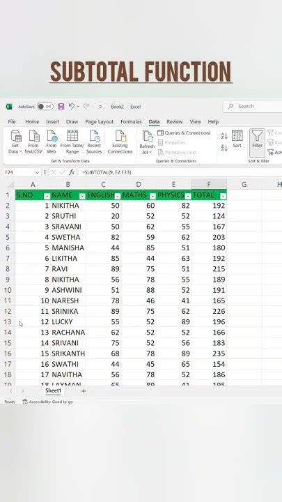 Subtotal Function In Excel By Using Formula Excel Exceltips Youtubeshort Youtube