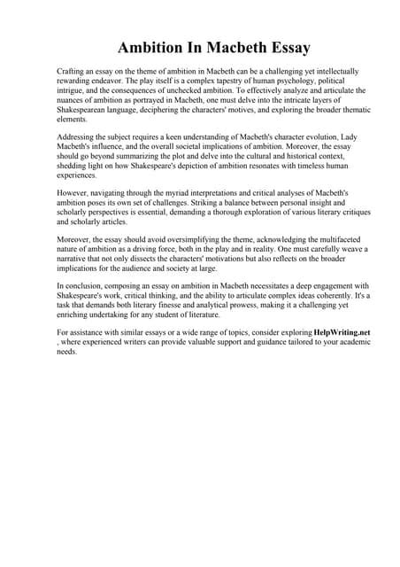 Ambition In Macbeth Essay Pdf