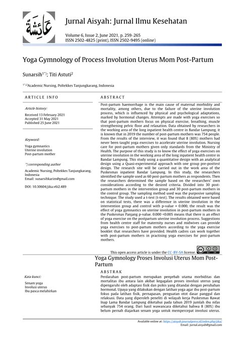 Pdf Yoga Gymnology Of Process Involution Uterus Mom Post Partum