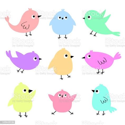 새 세트 아이콘입니다 귀여운 카와이 만화 재미있는 아기 캐릭터 조류 수집 장식 요소 파스텔 컬러 스티커 평면 디자인 격리 흰색 배경 벌레에 대한 스톡 벡터 아트 및 기타